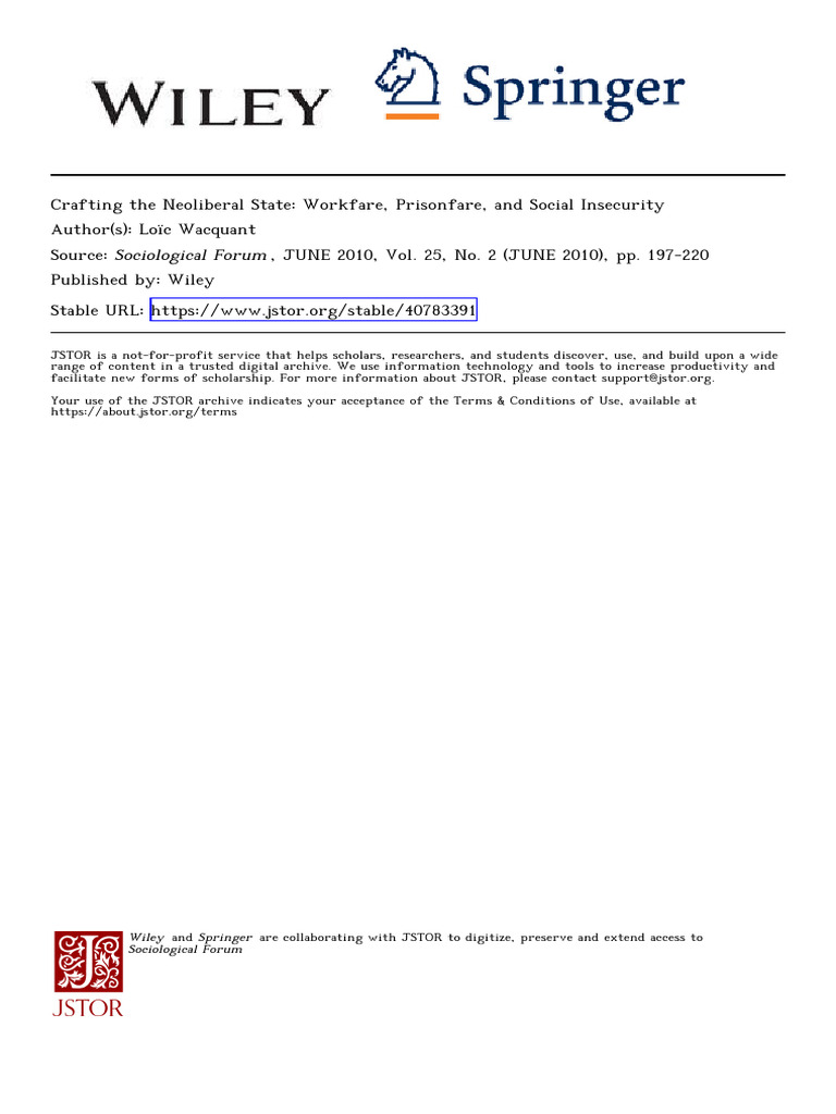 Wacquant CraftingNeoliberalState 2010 | PDF | Neoliberalism | Prison