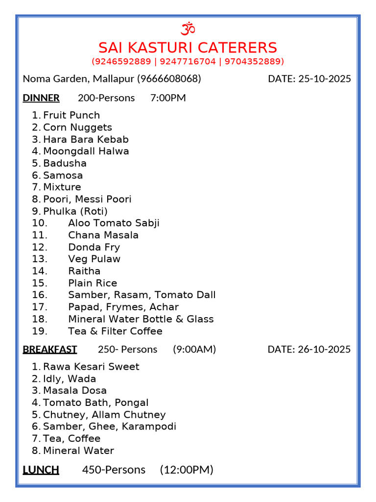 Sai Kasturi Catereing (Noma Garden) | PDF