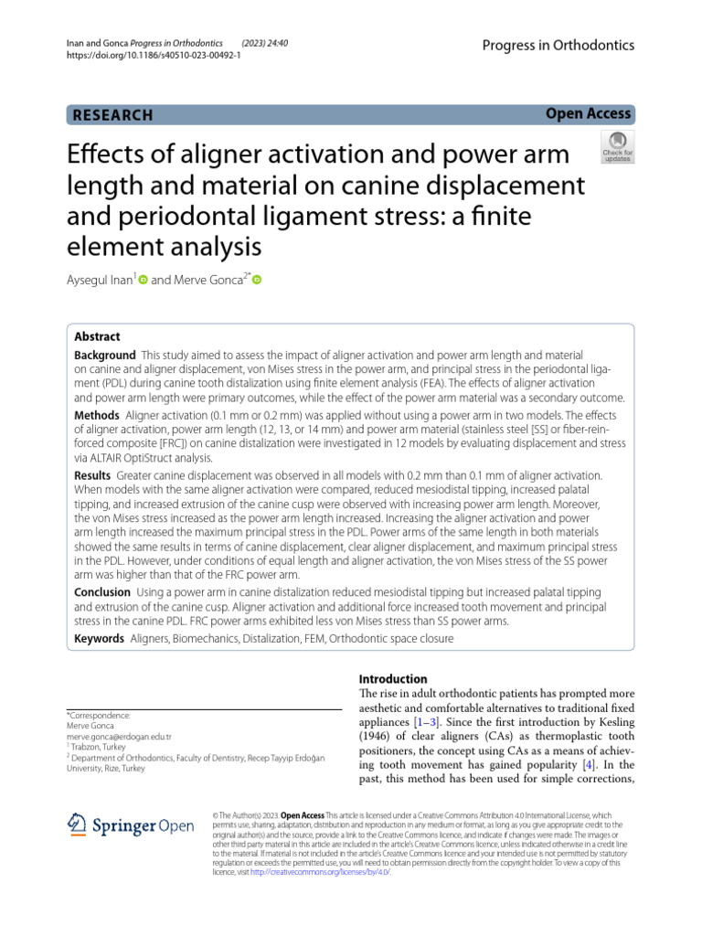 Effects of Aligner Activation and Power Arm Length | PDF | Strength Of ...
