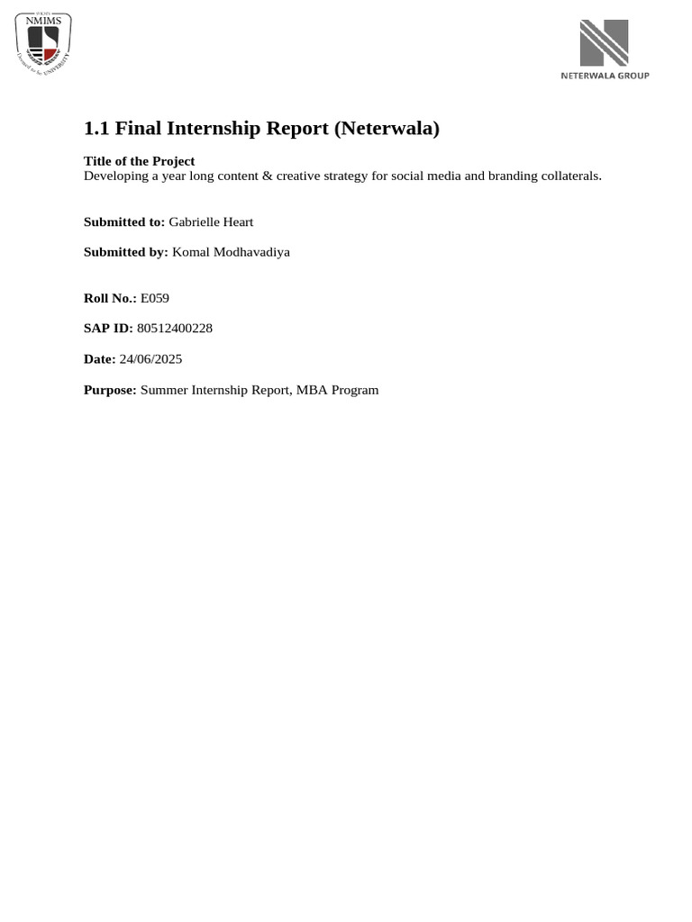 Final Internship Report | PDF | Incentive