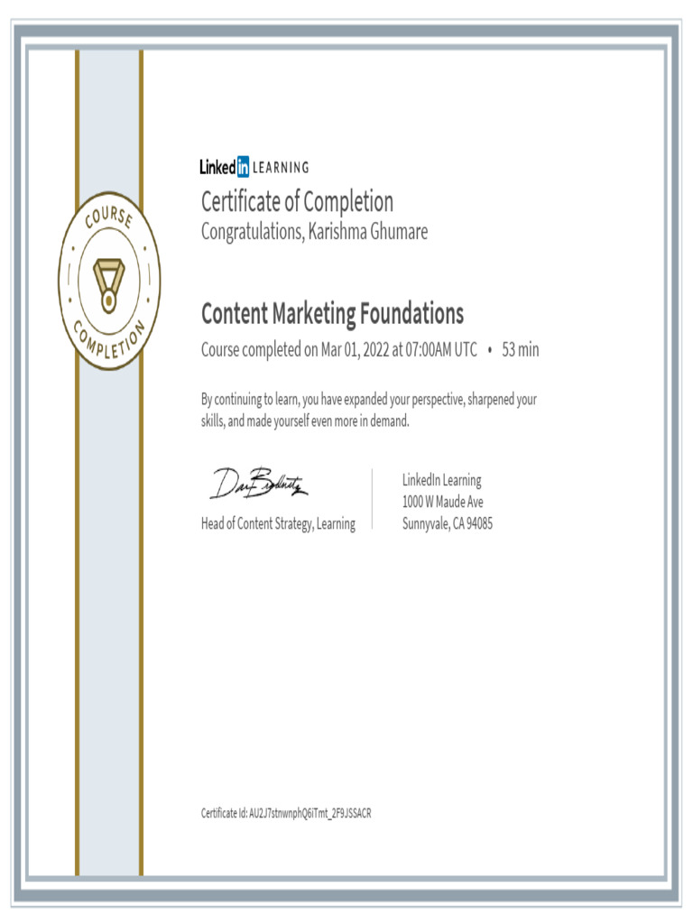 CertificateOfCompletion - Content Marketing Foundations | PDF