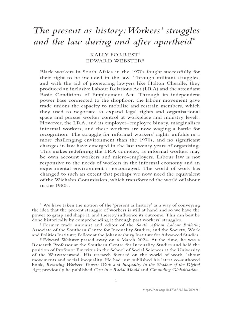Forrest Webster The Present As History Workers Struggles and The Law ...