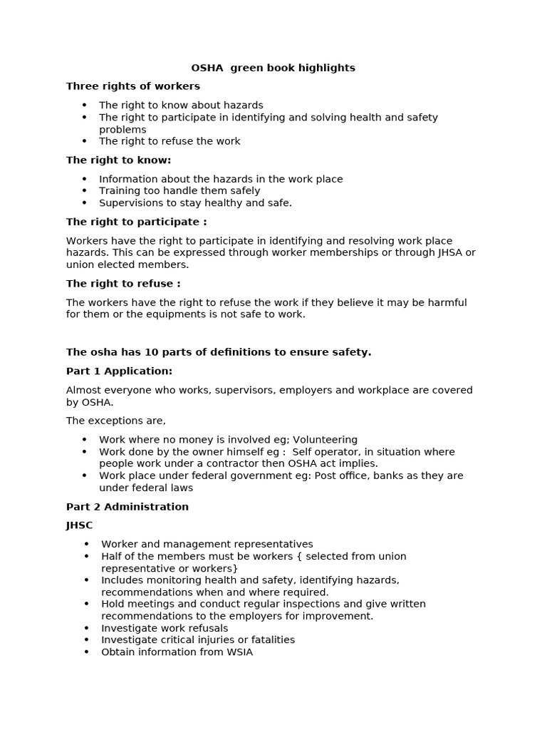 OSHA Green Book Highlights | PDF | Occupational Safety And Health ...