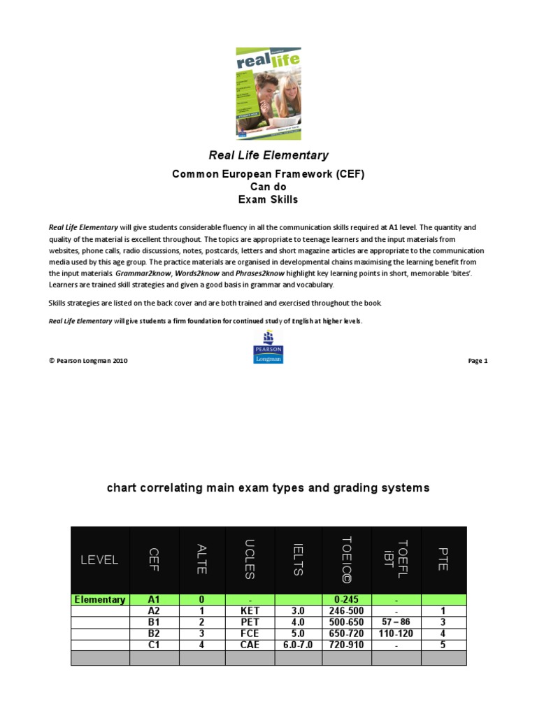 Real Life Elementary Correlation Chart | PDF | Reading Comprehension ...