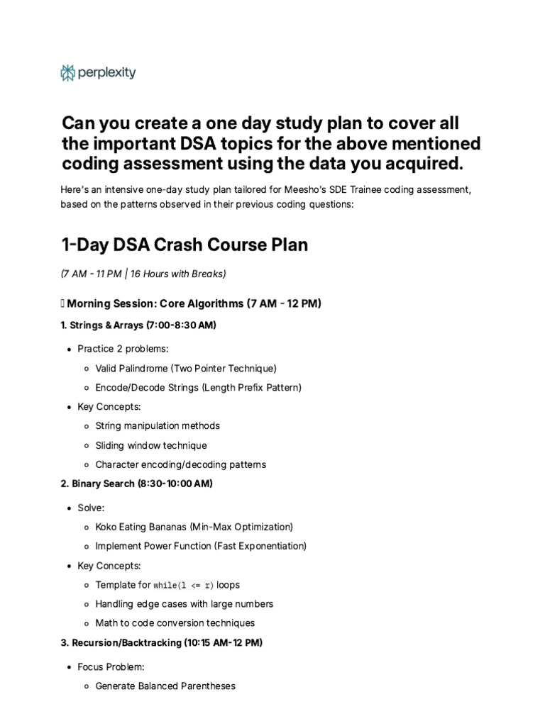 Meesho SDE Trainee 1-Day Study Plan | PDF | String (Computer Science ...