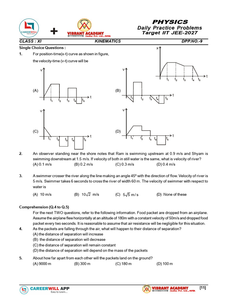 Physics XI Kinematics DPP-9 Careerwill | PDF | Velocity | Physics