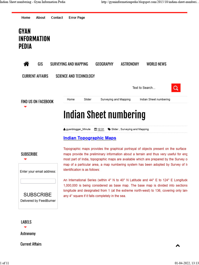 Indian Sheet Numbering - Gyan Information Pedia | PDF | Topography | Geographic Information System