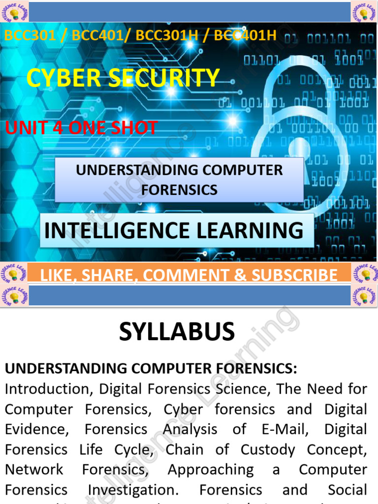 Unit 4 Cyber Security (CS) by Intelligence Learning | PDF | Cybercrime | Digital Forensics
