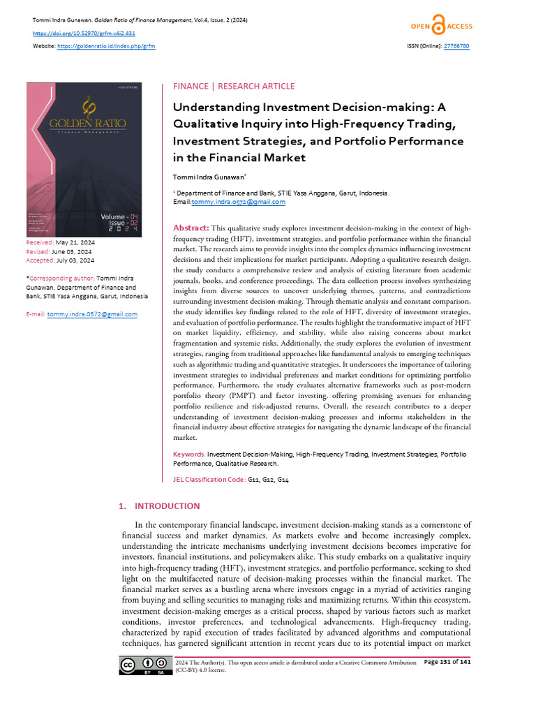 Investment Decisions in High-Frequency Trading | PDF | Modern Portfolio ...