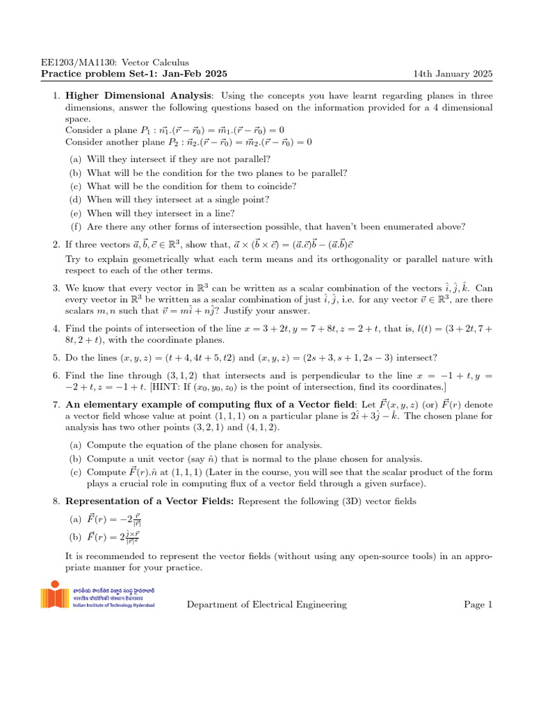 Practice Problem Set-1 | PDF | Euclidean Vector | Mathematical Objects