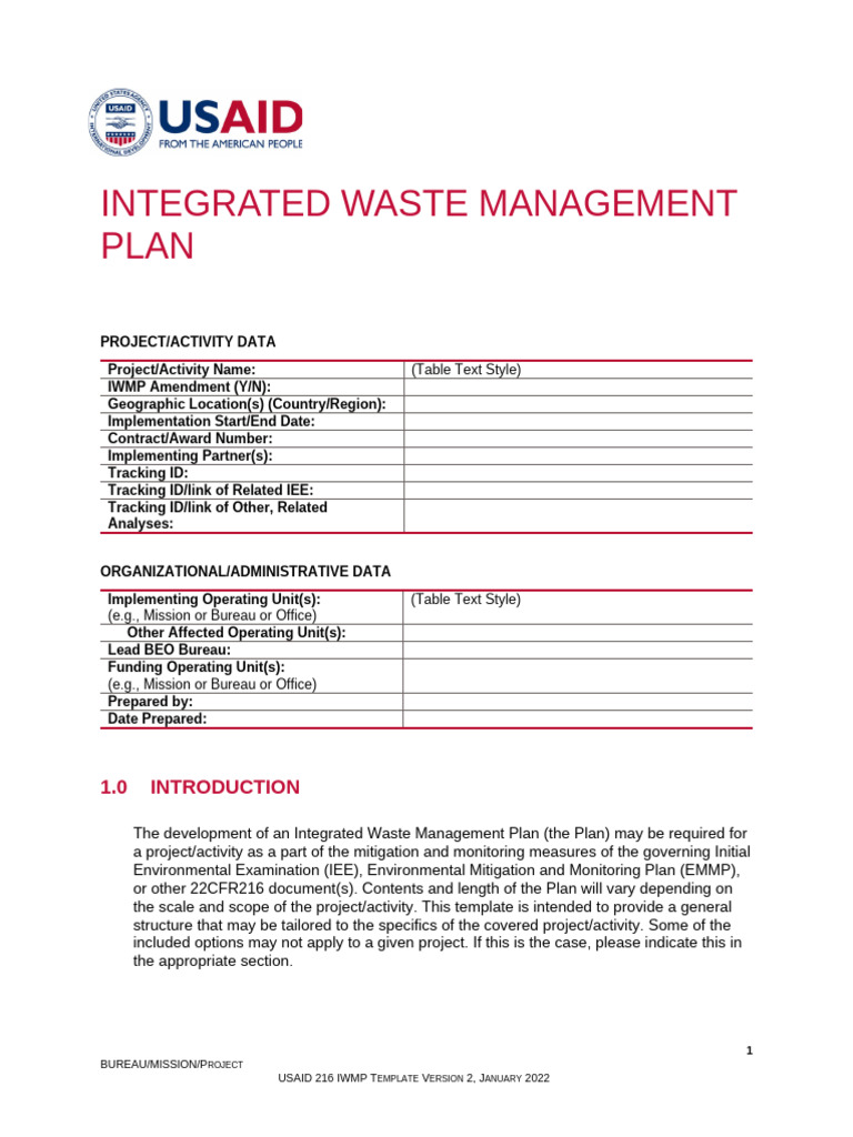 EC Template IWMP 2022-01 | PDF | Waste | Waste Management