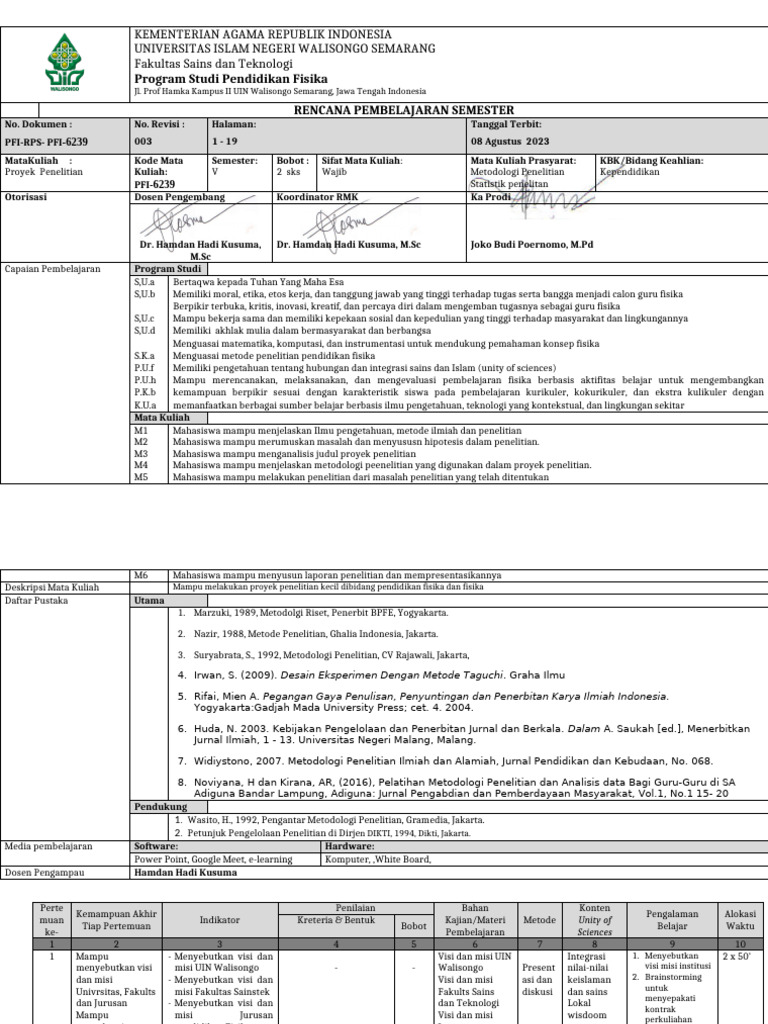 Rencana Pembelajaran Proyek Penelitian Fisika | PDF