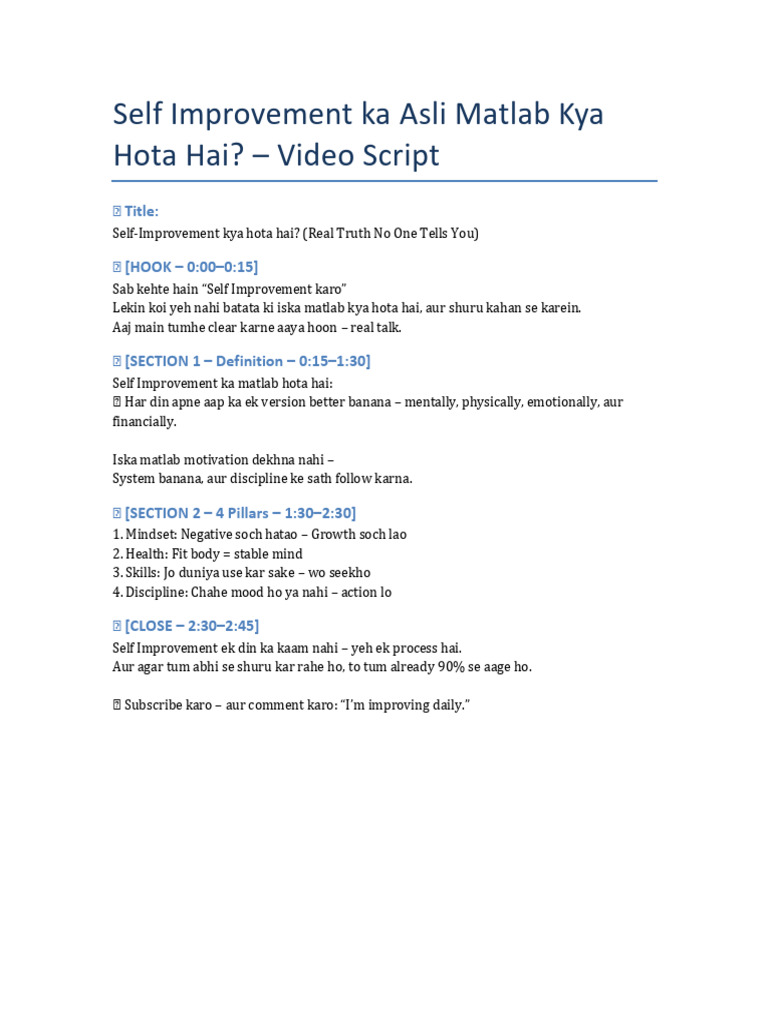 Self Improvement Ka Asli Matlab Script | PDF