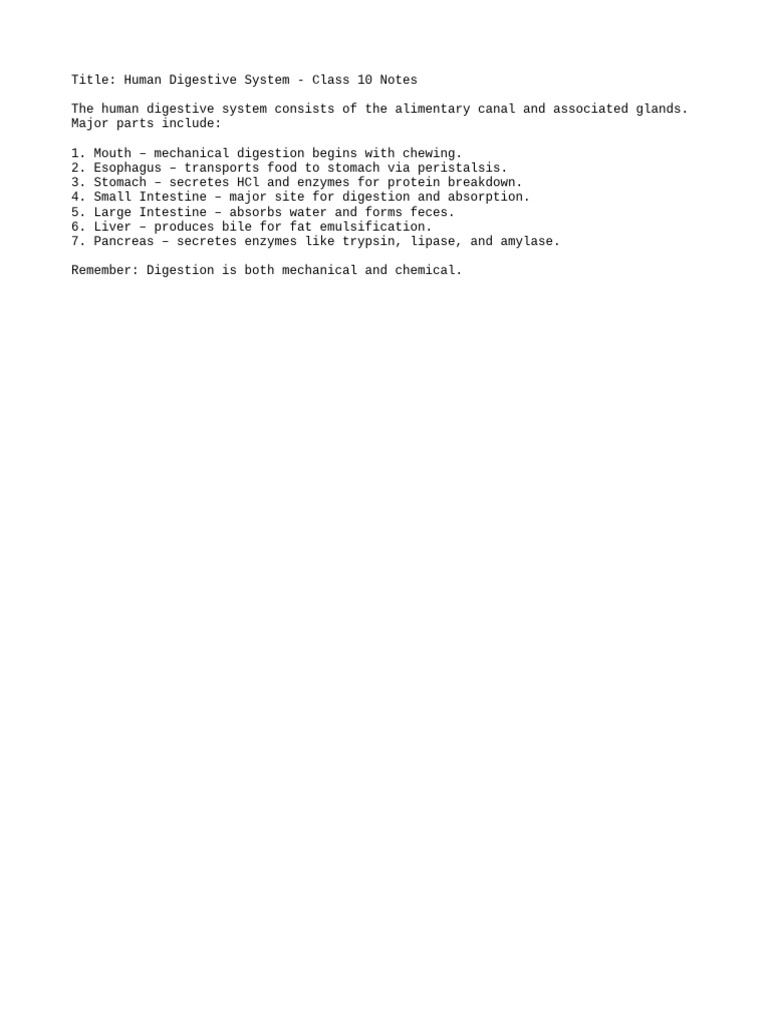 Class 10 Human Digestive System Notes | PDF