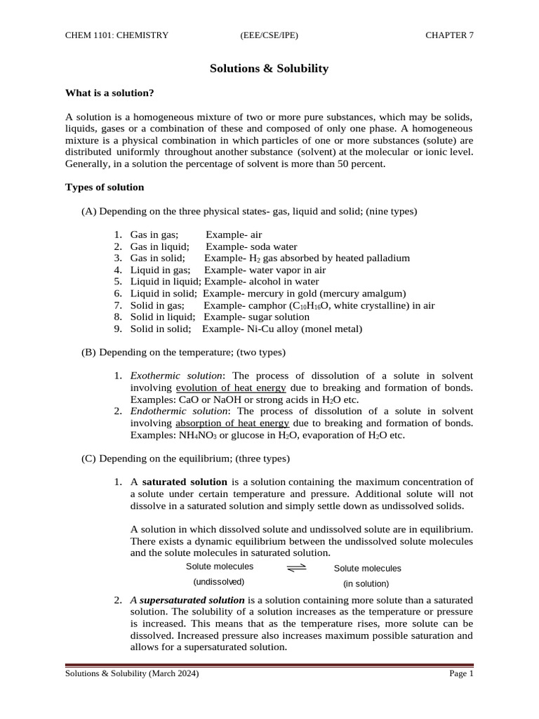 Solution, Solubility & Gas Laws Spring | PDF | Solvation | Chemical Polarity