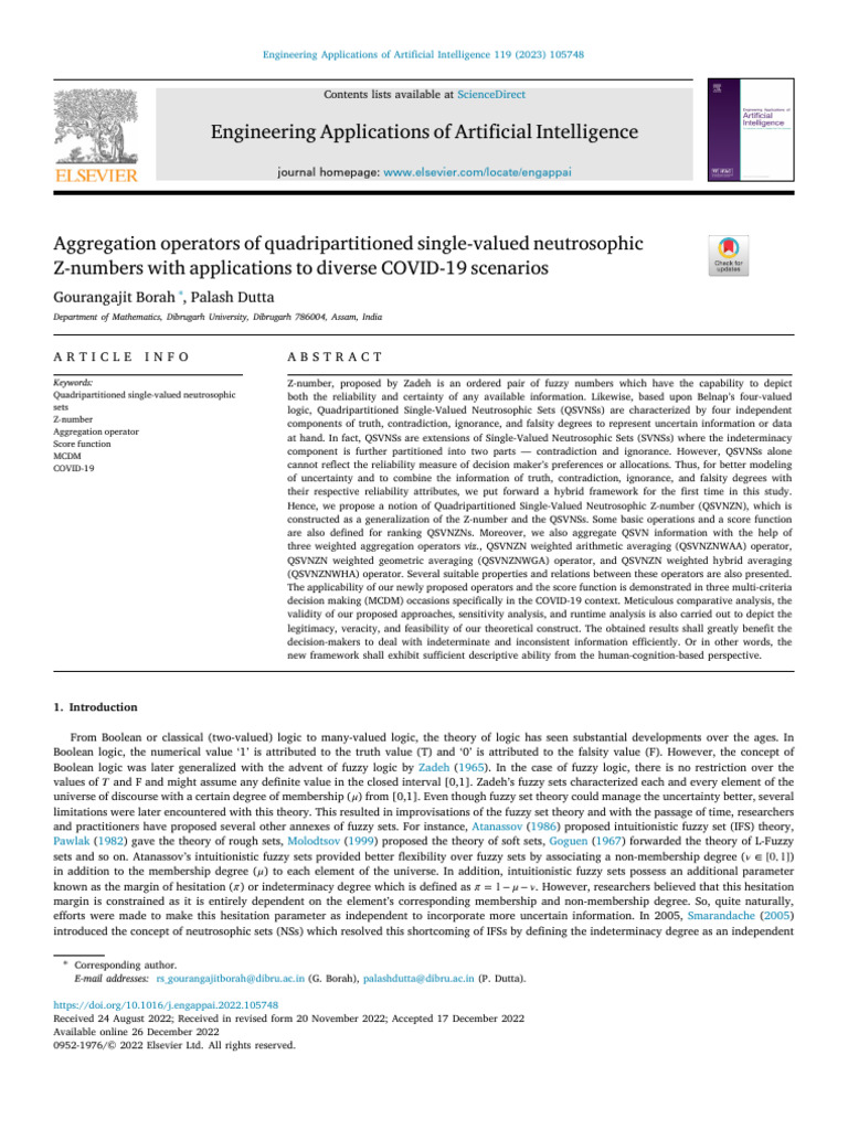 Aggregation Operators of Quadripartitioned Single 2023 Engineering Applicat | PDF | Fuzzy Logic ...