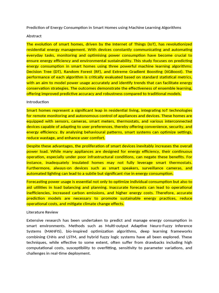 Prediction of Energy Consumption in Smart Homes Using Machine Learning ...
