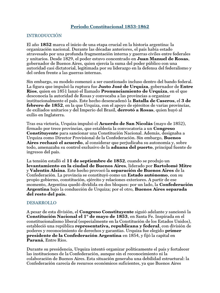 Periodo Constitucional 1853-1862 | PDF | Argentina | Gobierno