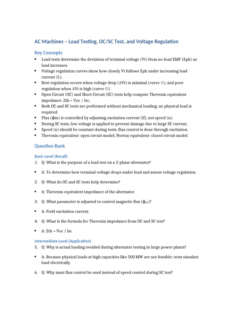 AC Machines Load OC SC Test Questions | PDF | Electrical Impedance ...