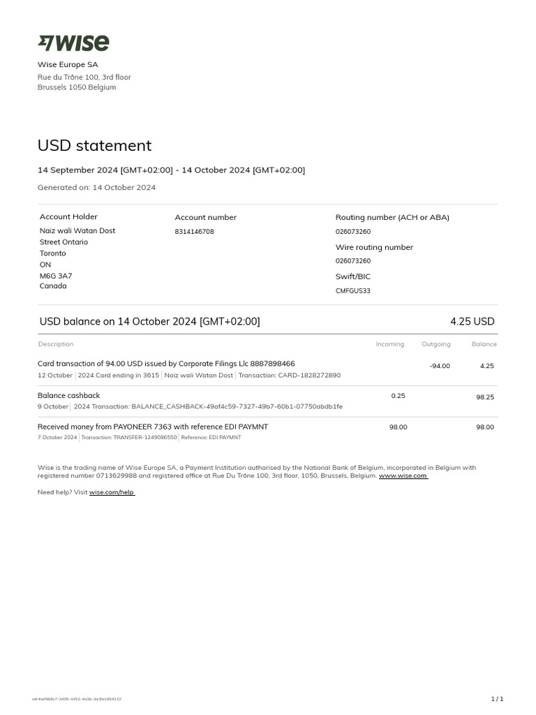 USDT Statement With Transiction | PDF