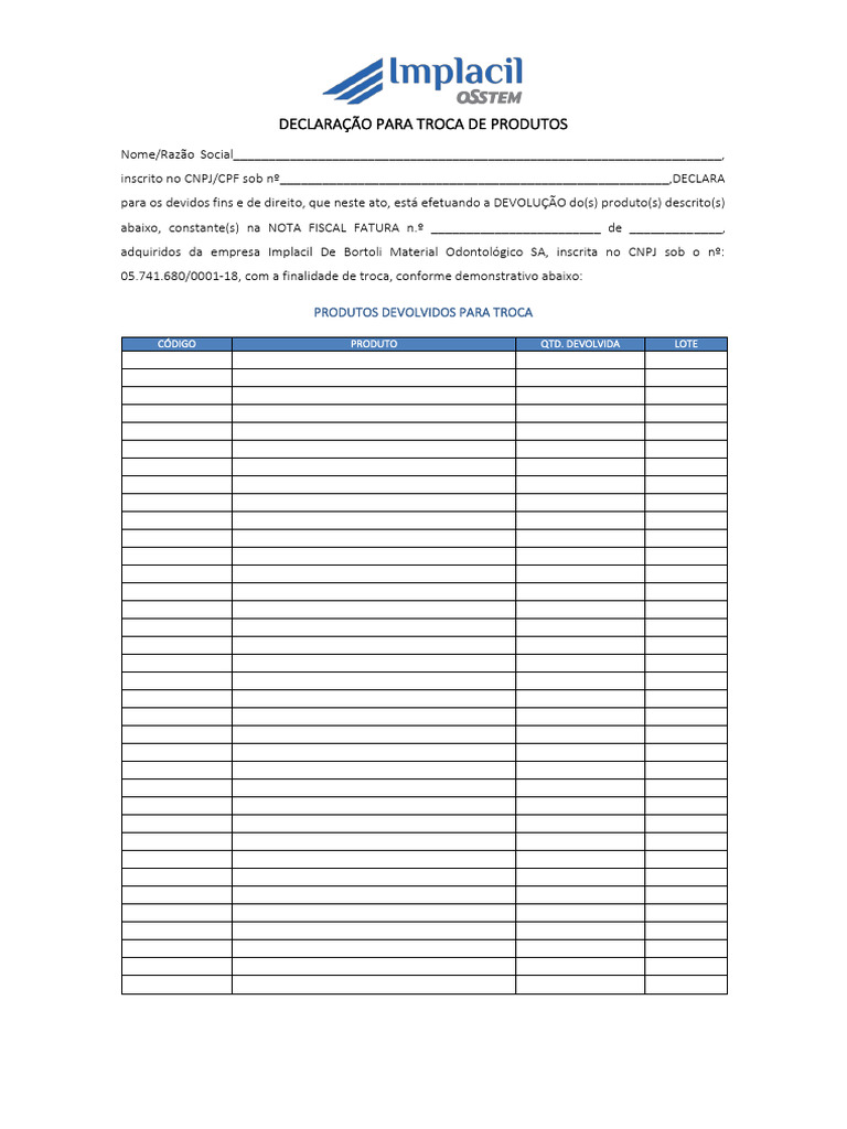 Formulário de Troca - 2025 | PDF