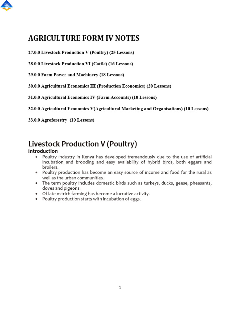 Agriculture Form 4 Notes | PDF | Internal Combustion Engine | Lactation