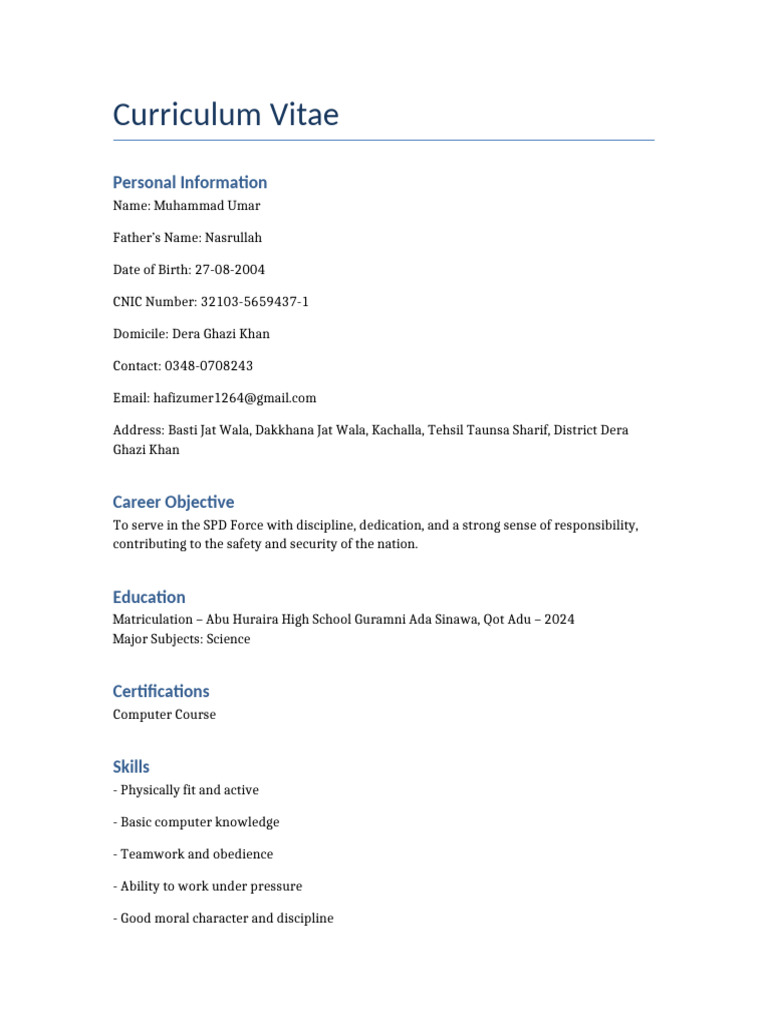 Muhammad Umar CV | PDF