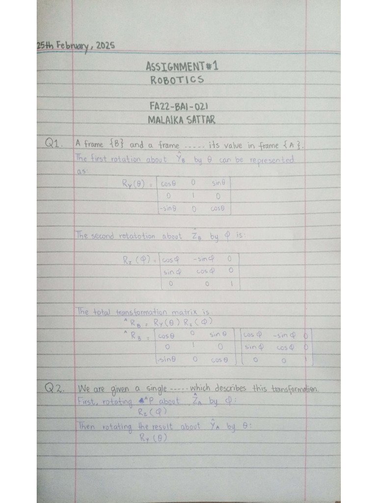 FA22-BAI-021 Robotics Assignment#1 | PDF