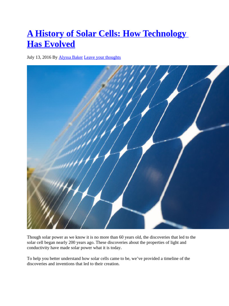 A History of Solar Cells | PDF | Solar Cell | Solar Power