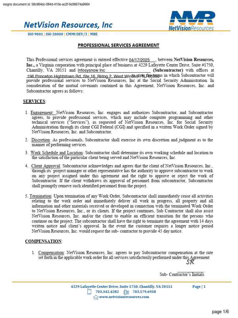NVR Professional Services Agreement Msa Cgi Federal | PDF | Liability ...