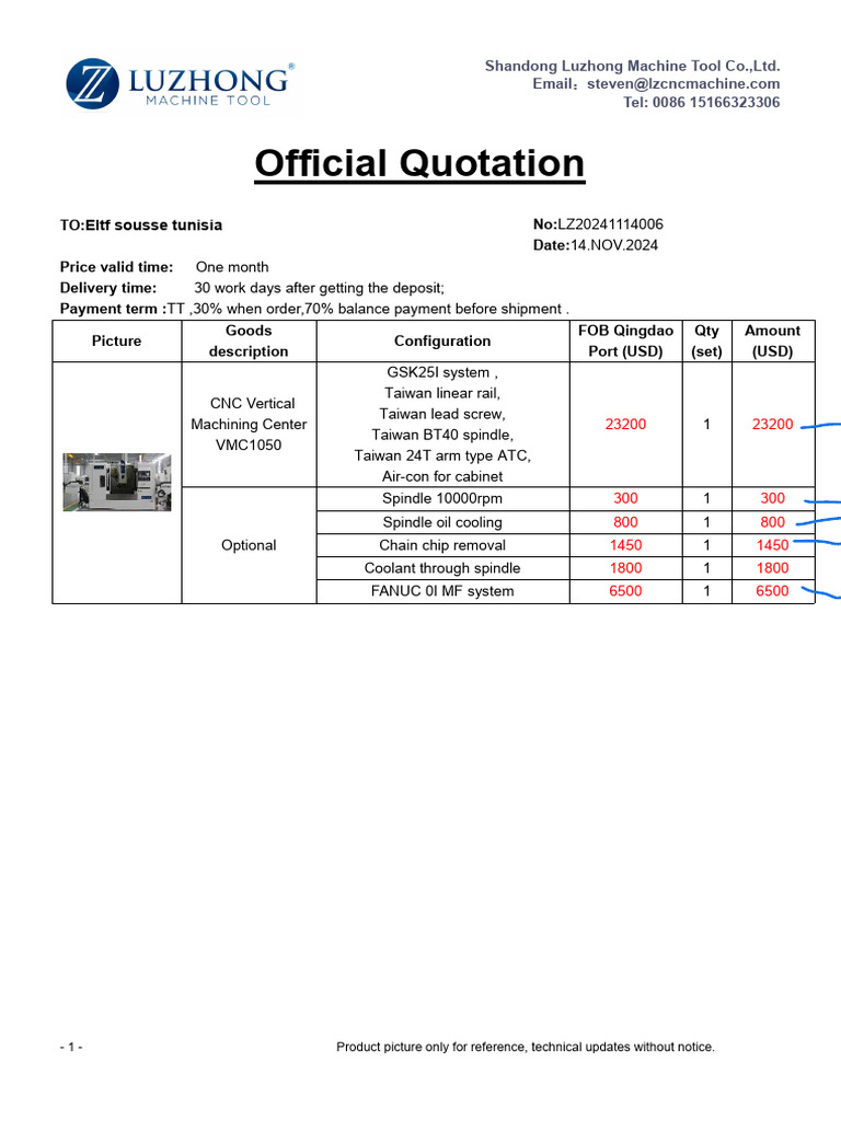 VMC 1050 CNC Machine Pricing Details | PDF | Numerical Control | Machines