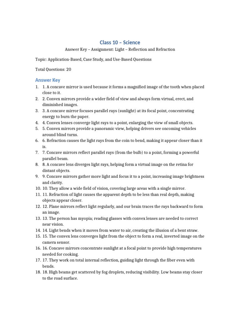 Light Application Assignment Answer Key | PDF