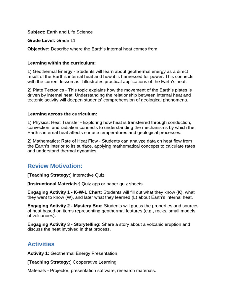 Earth's Internal Heat and Geothermal Energy | PDF | Earth Sciences | Heat