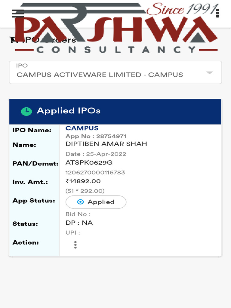 Parshwa Consultancy IPO Orders | PDF