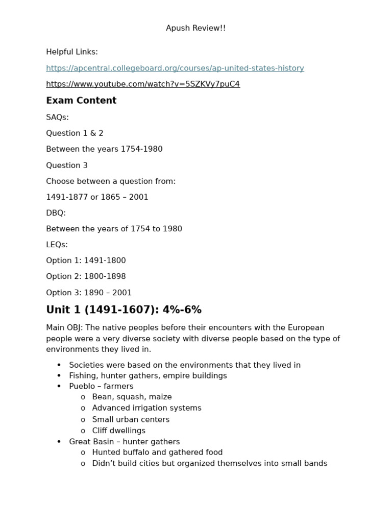 APUSH Review (1) WWWWWWWWWWWWWWWWWWWWWWWWWWWWWWWWW | PDF ...