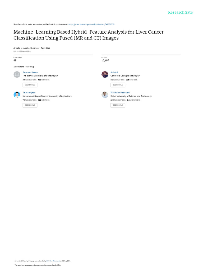 Machine-Learning Based Hybrid-Feature Analysis For Liver Cancer | PDF ...