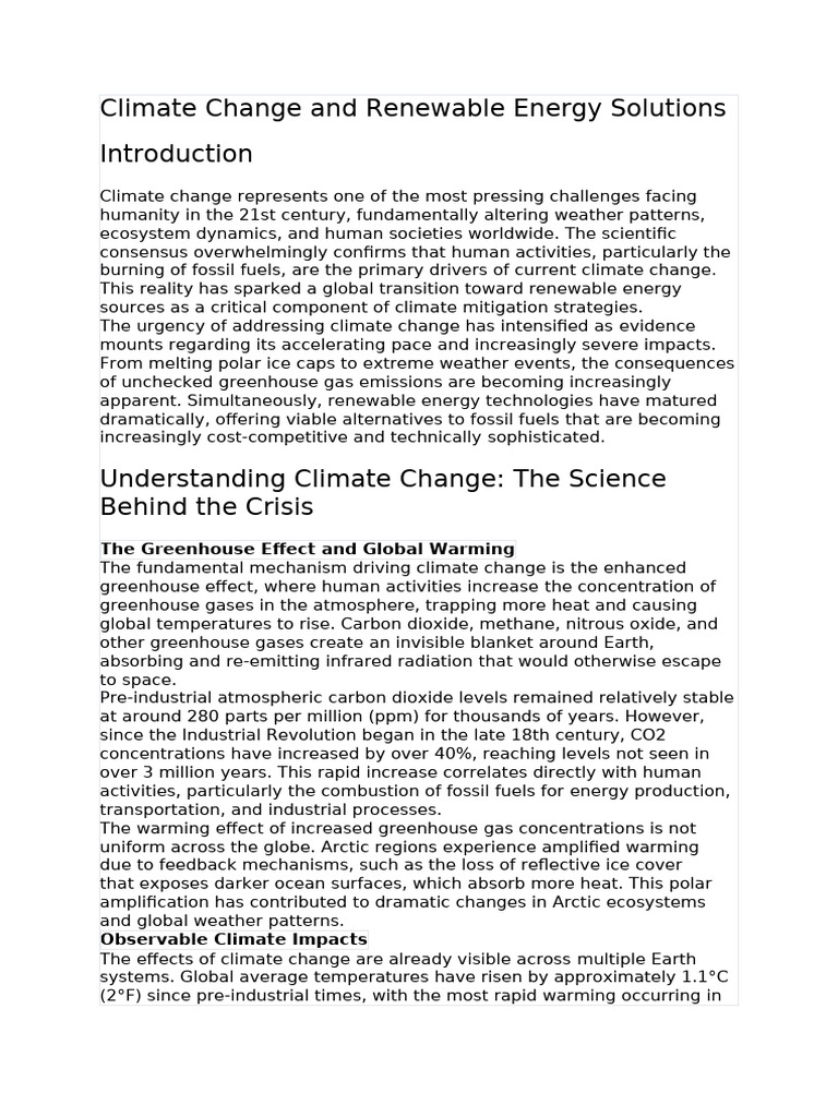 Climate Change and Renewable Energy Solutions | PDF | Climate Change ...