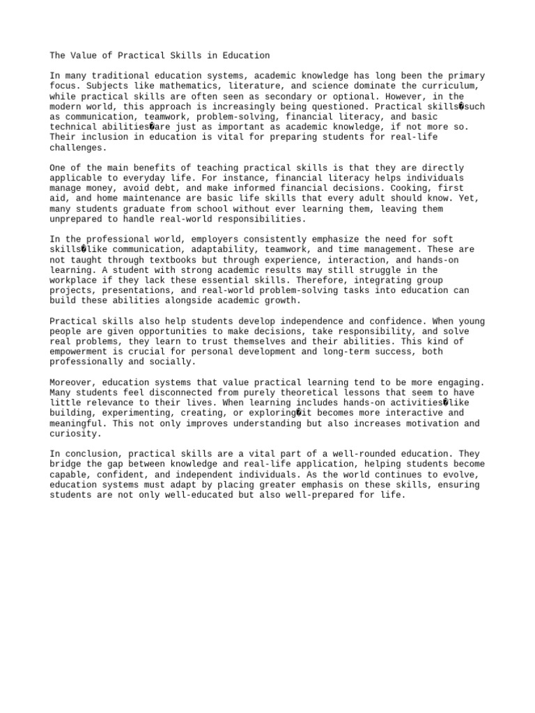 The Value of Practical Skills in Education | PDF | Learning | Education ...