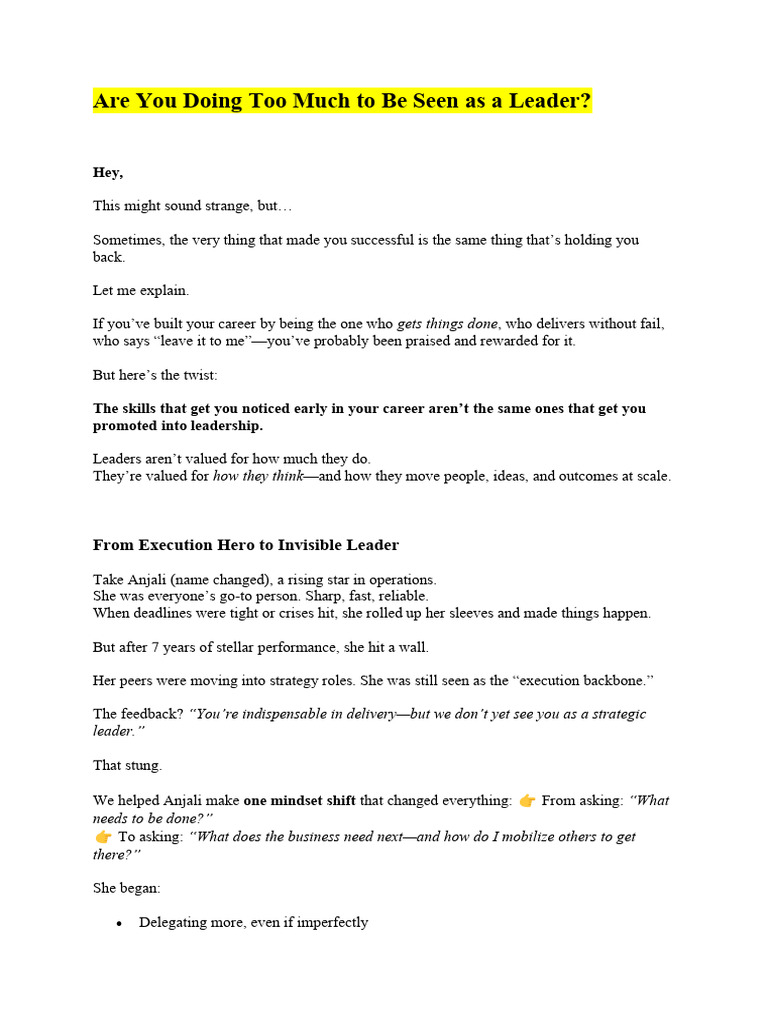 From Doer to Strategic Leader Shift | PDF | Social Psychology | Human ...