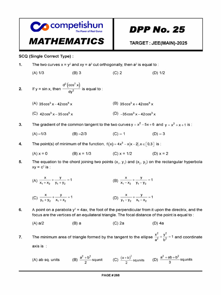 DPP-25 Mathematics Students | PDF