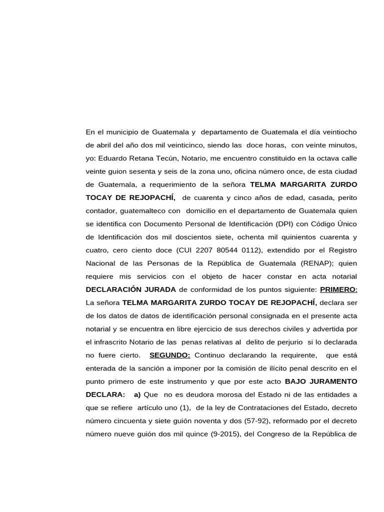 Decla.. Jurada para Solicitar Piloto en Muni - Guate | PDF | Guatemala | Justicia