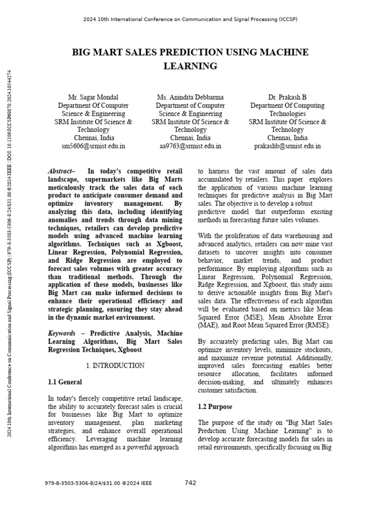 4408 Big Mart Sales Prediction Using Machine Learning | PDF | Machine Learning | Mean Squared Error
