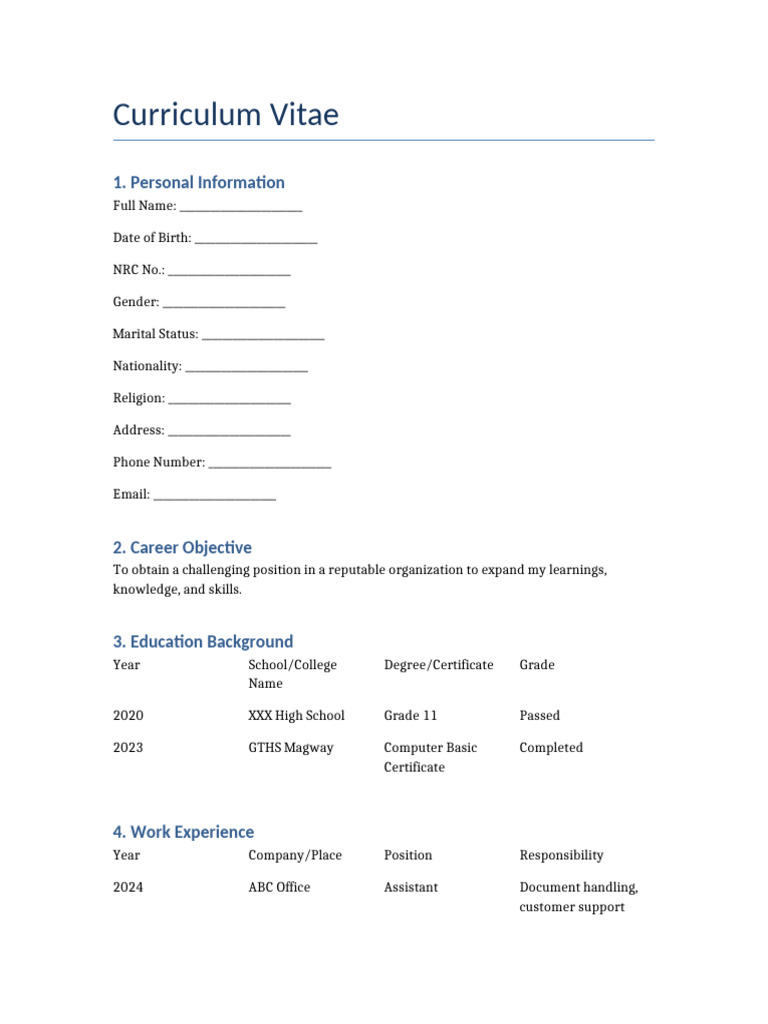 Myanmar CV Template and Guidelines | PDF