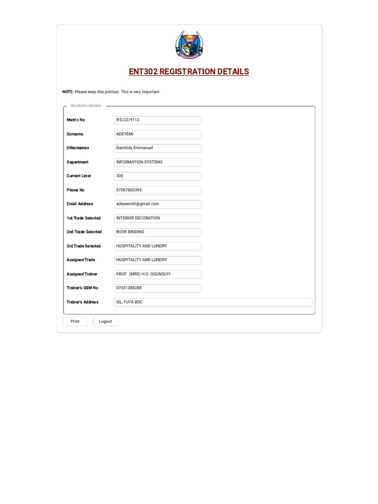Futa Ent302 Training Programme | PDF