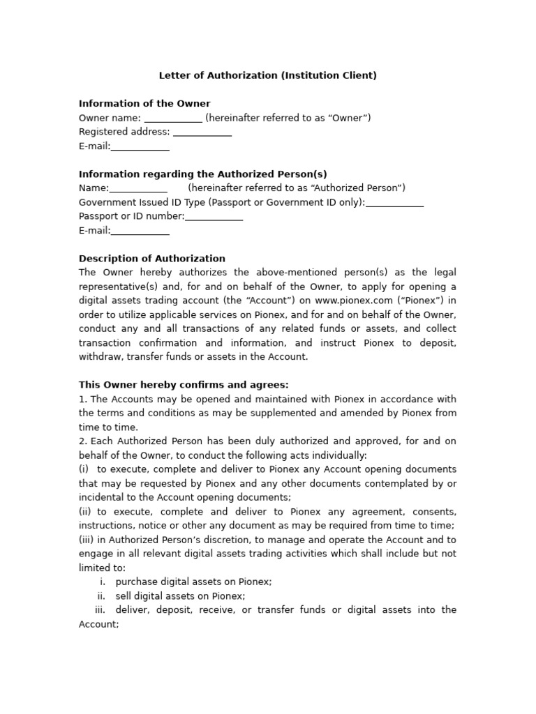 Institution Client Authorization Letter | PDF | Private Law