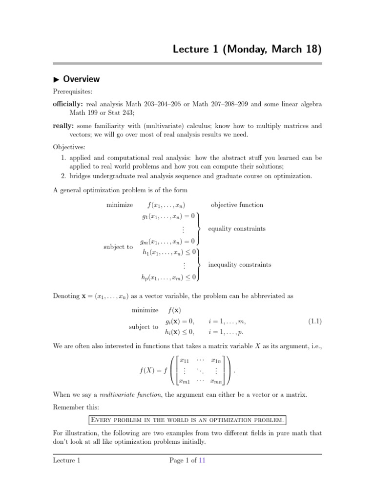 Optimization Lecture 1 | PDF | Mathematical Optimization ...