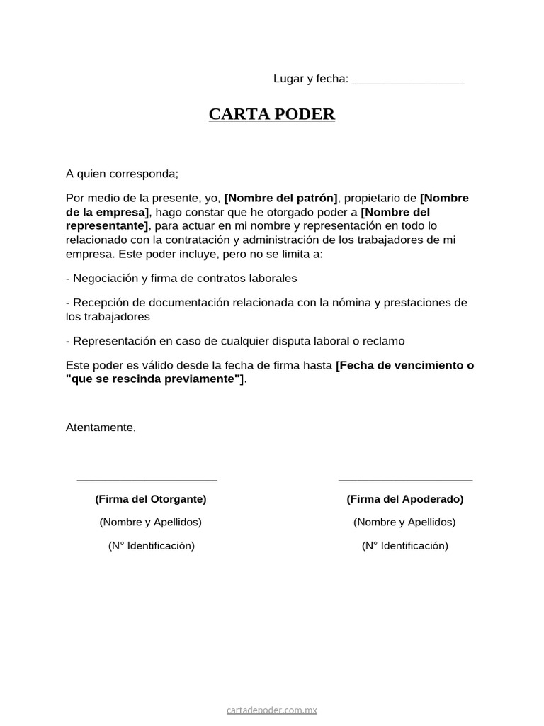 Carta Poder Laboral Otorgada Por El Patron 2 | PDF