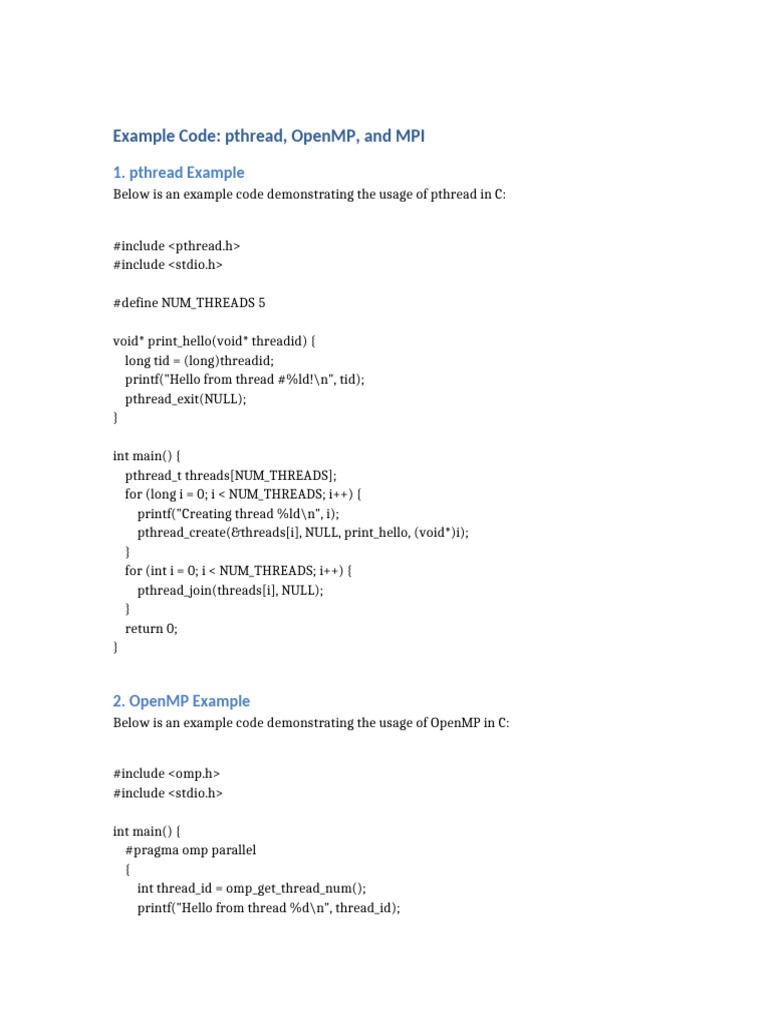 Example Code Pthread OpenMP MPI | PDF