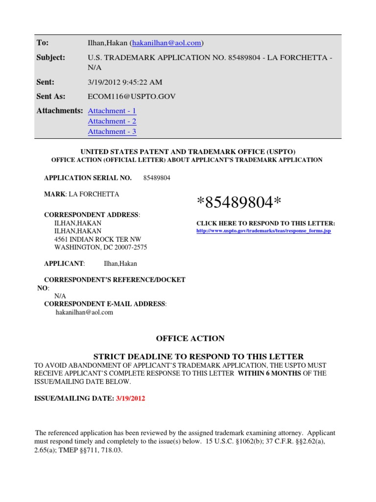 La Forchetta Trademark Application | PDF | United States Patent And ...