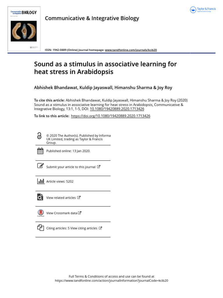 Sound As A Stimulus in Associative Learning For Heat Stress in Arabidopsis | PDF | Classical ...